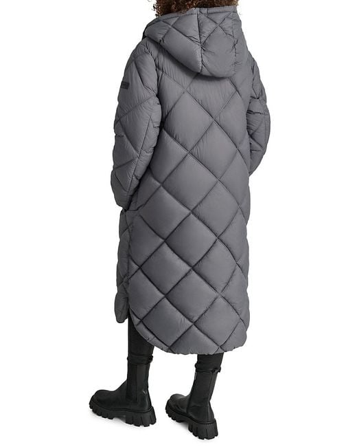 DKNY Missy Diamond Quilted Longline Puffer Coat in Black | Lyst