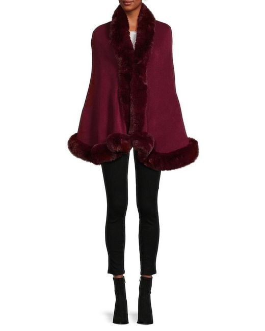 Surell Faux Fur Trim Wrap in Red | Lyst