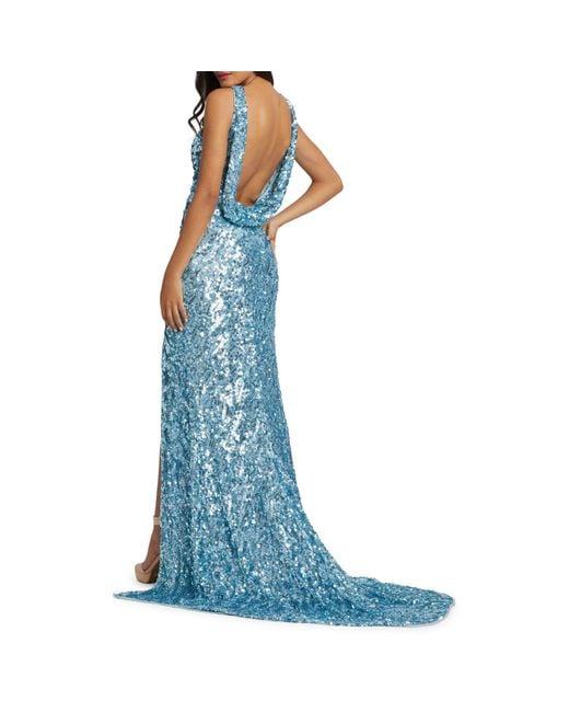 Mac Duggal Synthetic Sequin Embellished Column Gown In Powder Blue