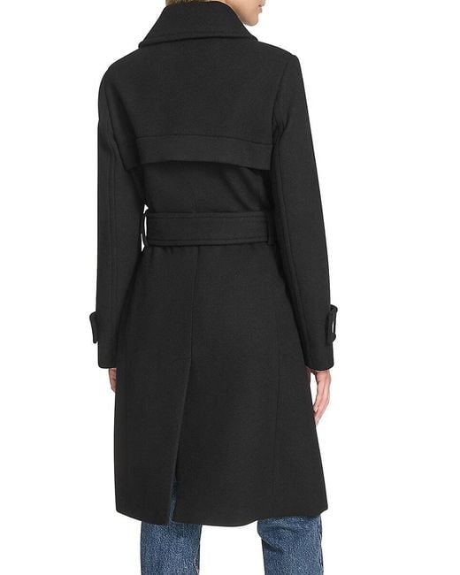 Andrew Marc Lawley Wool Blend Belted Trench Coat in Black | Lyst