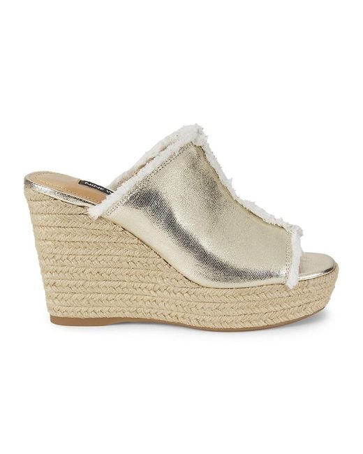 Nine West Baja Metallic Textile Espadrille Wedge Sandals in White | Lyst