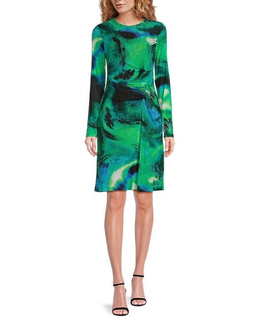 DKNY Print Ruched Minidress in Green | Lyst