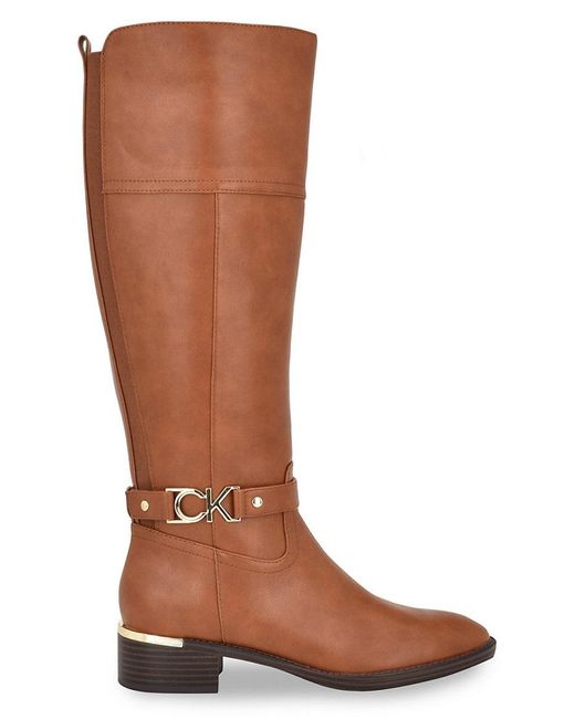 Calvin Klein Daphny 40Mm Logo Knee-High Boots in Brown | Lyst UK