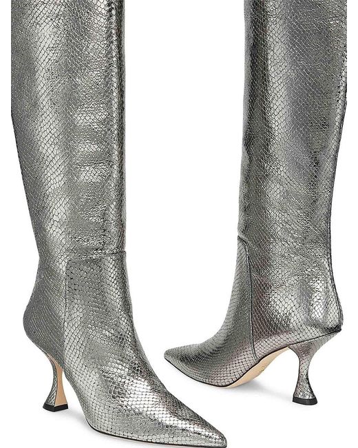 Stuart Weitzman 85mm Xcurve Python-embossed Leather Knee High Boots in ...