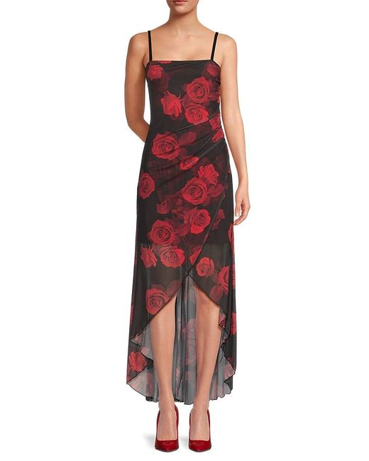 Bebe Floral High Low Sheath Midi Dress in Red | Lyst