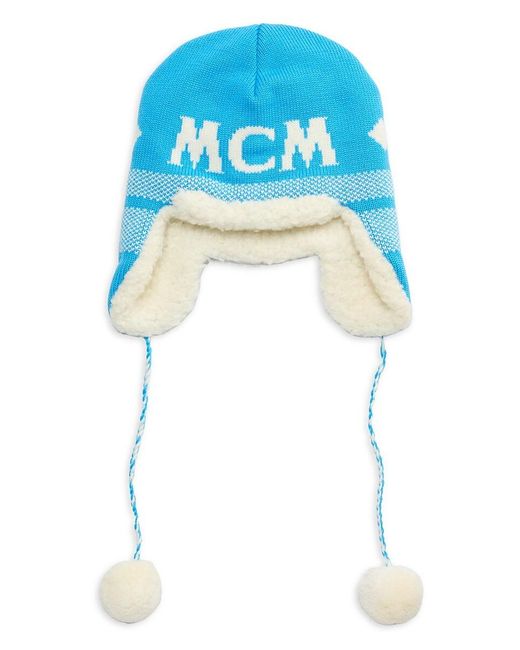 MCM Logo Merino Wool Trapper Hat in Blue for Men | Lyst