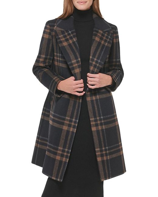 Calvin Klein Double Breasted Plaid Coat in Black Lyst UK