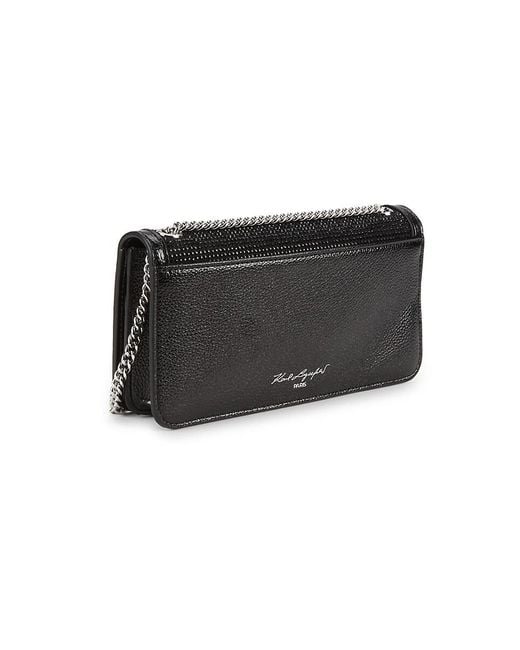 Karl Lagerfeld Kosette Signature Rhinestone Wallet On Chain in Black | Lyst