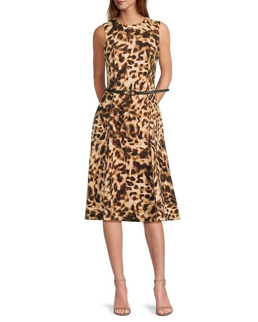 Halston Abstract Print Belted Midi-Dress | Lyst UK