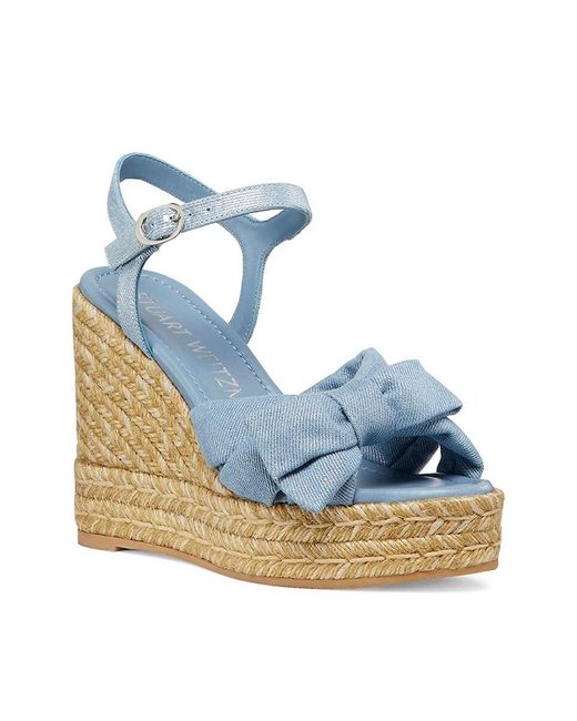 Stuart Weitzman Sofia 95Mm Denim Espadrille Wedge Sandals in Blue | Lyst