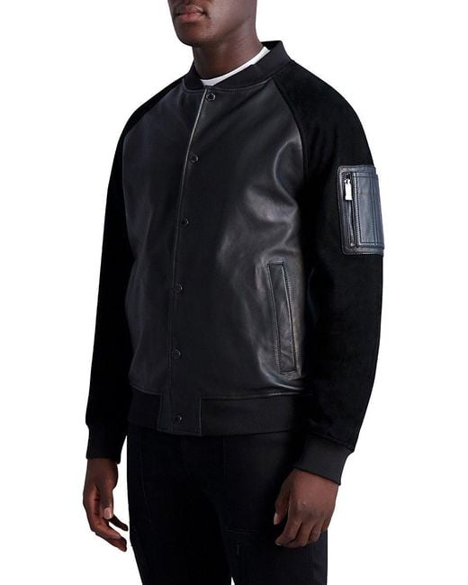 Karl Lagerfeld Suede Leather Bomber Jacket in Black for Men | Lyst