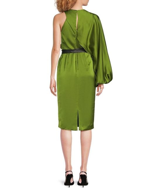 Halston Christa Satin Belted Midi-Dress in Green | Lyst UK