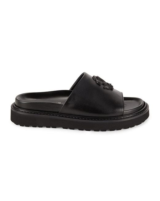 Roberto Cavalli Leather Logo Slides in Black for Men | Lyst