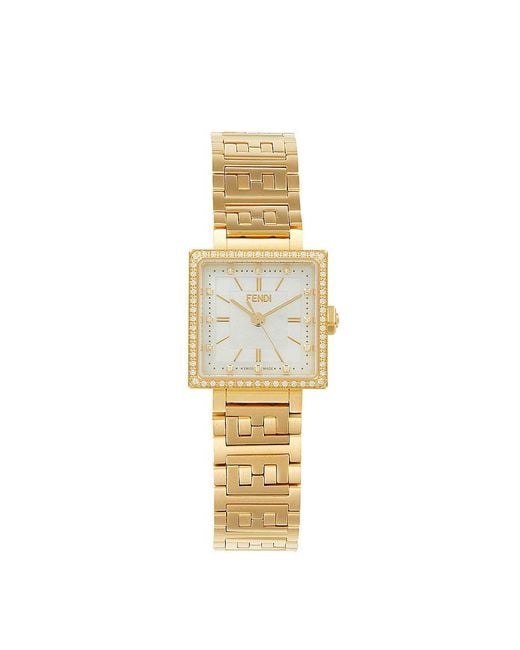 Fendi Forever Square 23mm Ip Goldtone Stainless Steel & 0.31 Tcw ...