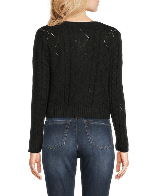 DKNY Cable-Knit Cropped Cardigan in Black | Lyst