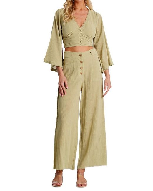 La Moda Clothing Textured Button-Front Two-Piece Pant Set in Yellow | Lyst