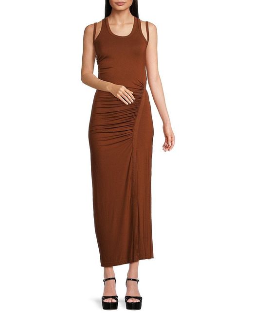 Third Form Push Pull Ruched Maxi Tank Dress in Brown | Lyst
