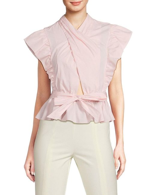 10 Crosby Derek Lam Brynn Ruffle Wrap Top in White | Lyst