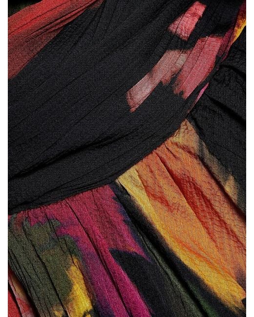 Kobi Halperin Yonah Pleated Floral Satin Maxi Dress in Red | Lyst