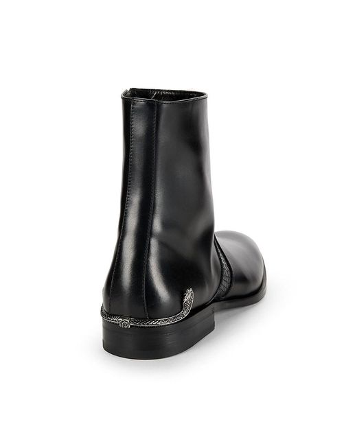 Roberto Cavalli Almond Toe Leather Ankle Boots in Black for Men | Lyst