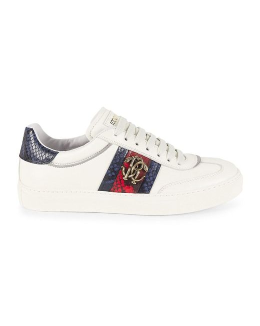 Roberto Cavalli Python-Embossed Leather Wingtip Sneakers in White for ...