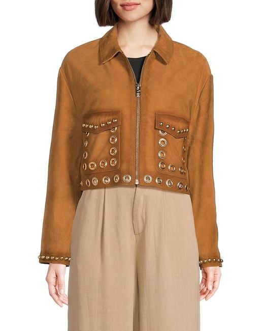 Walter Baker Jolene Grommet-Trim Leather Jacket in Brown | Lyst UK