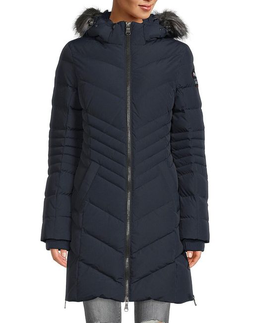 Pajar Queens Faux Fur Quilted Puffer Hooded Coat in Blue | Lyst UK