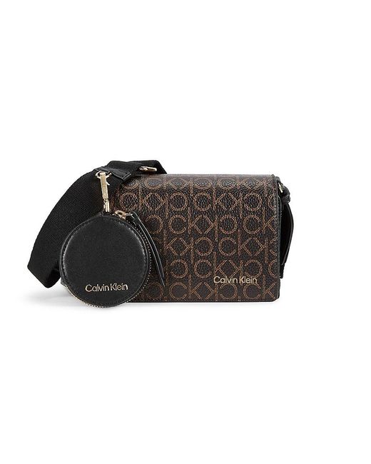 Calvin Klein Millie Monogram Faux Leather Crossbody Bag in Black | Lyst