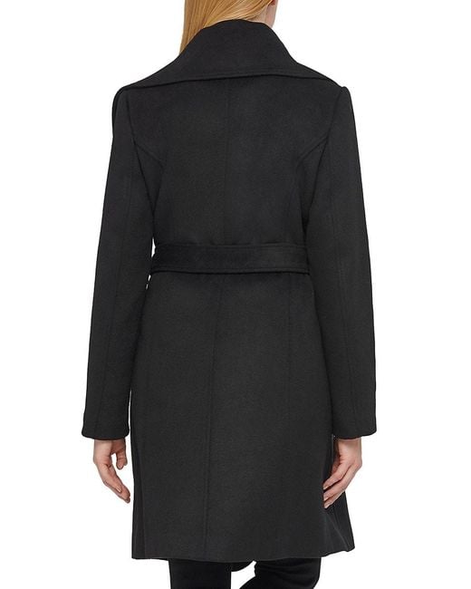 Karl Lagerfeld Envelope Collar Wool Blend Zip Coat in Black | Lyst