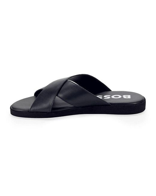 BOSS by HUGO BOSS Darrel Leather Flat Sandals in Blue for Men | Lyst