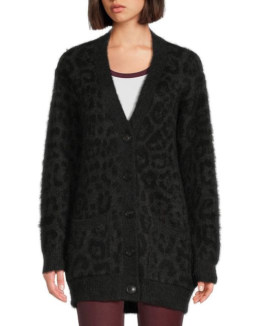 Valentino Leopard Pattern Mohair Blend Cardigan in Black | Lyst