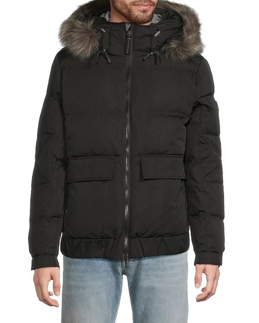 Andrew Marc Lithgow Faux Fur Hood Quilted Puffer Down Jacket in Black ...