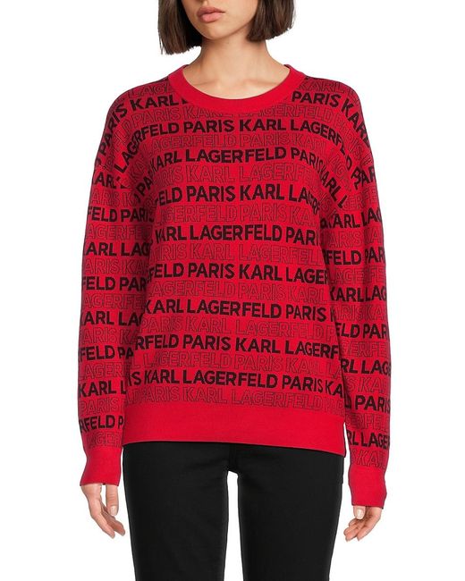Karl Lagerfeld Logo Jacquard Crewneck Sweater in Red | Lyst