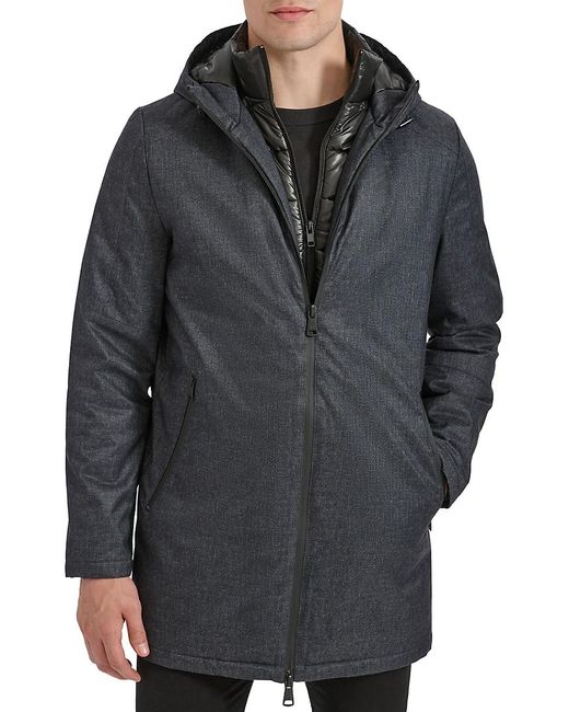 Kenneth Cole Hooded Puffer Jacket in Black for Men | Lyst