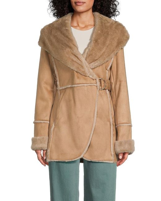 Via Spiga Faux Fur Hooded Jacket in Natural | Lyst