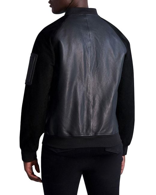 Karl Lagerfeld Suede Leather Bomber Jacket in Black for Men | Lyst