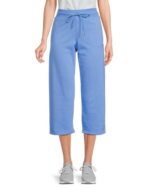 DKNY Mini Stud Logo Cropped Wide-Leg Pants in White | Lyst