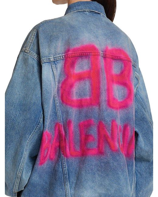 Balenciaga Spray Paint Logo Denim Jacket in Blue | Lyst Balenciaga Spray Paint Logo Denim Jacket in Blue | Lyst