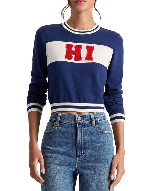 Alice + Olivia Carolann Stretch-Cotton Crop Pullover Sweater in Blue | Lyst