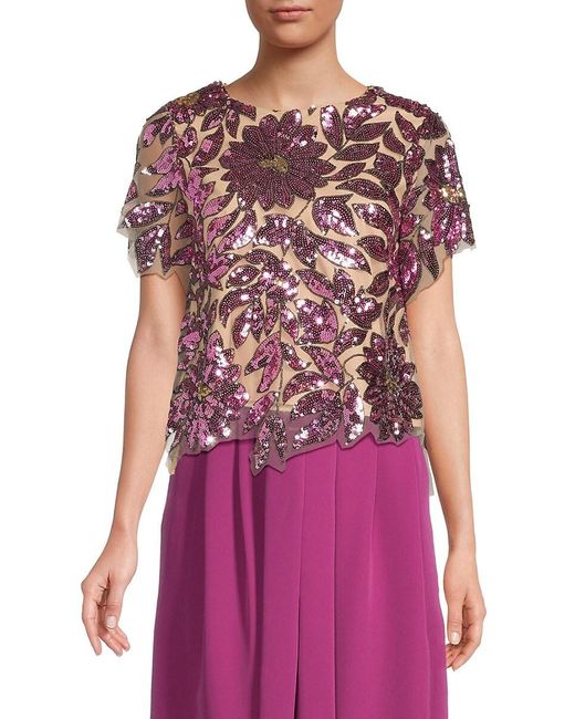 MILLY Katelynn Floral Sequin Top in Purple | Lyst