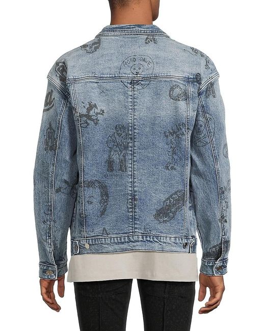 RTA Graphic Washed Denim Jacket in Blue for Men | Lyst