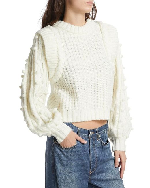 FARM Rio Braided Blouson Sleeve Sweater in White | Lyst