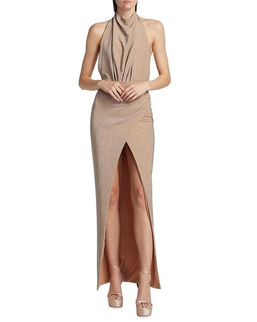 MICHAEL COSTELLO COLLECTION Tara Draped Open-Back Gown in Natural | Lyst