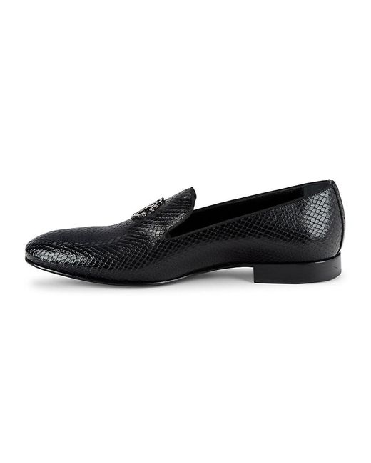 Roberto Cavalli Snakeskin Embossed Leather Loafers in Black for Men | Lyst