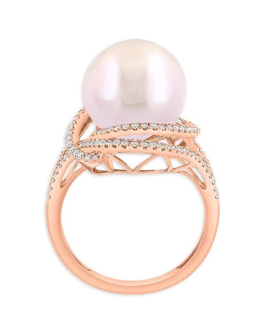 Effy 14K Rose, 12Mm Freshwater Pearl & Diamond Ring in White | Lyst
