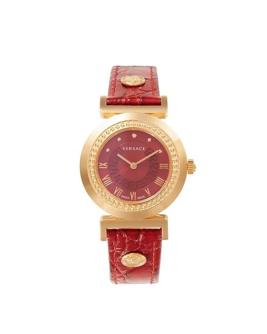 Versace Vanity 35Mm Ip Goldtone Stainless Steel Case & Leather Strap ...