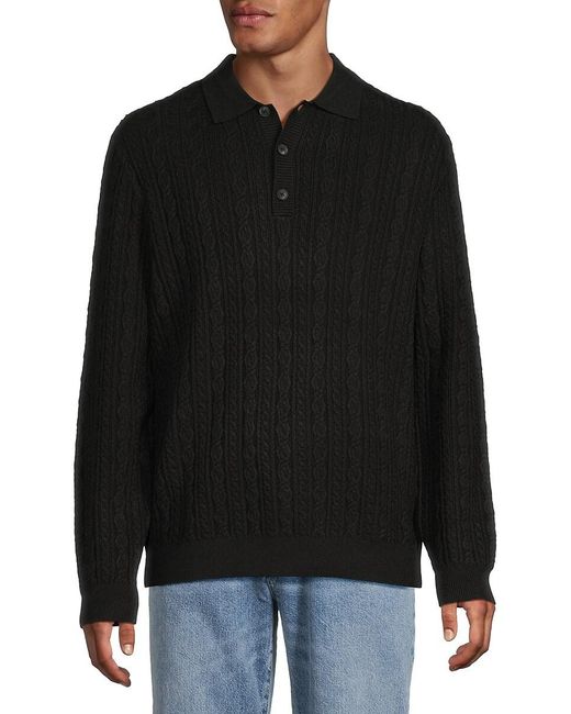 Slate & Stone Cable Knit Polo Sweater in Black for Men | Lyst