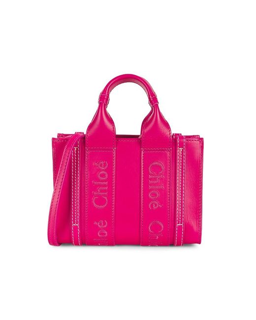 Chloé Mini Woody Leather Top Handle Bag in Pink | Lyst