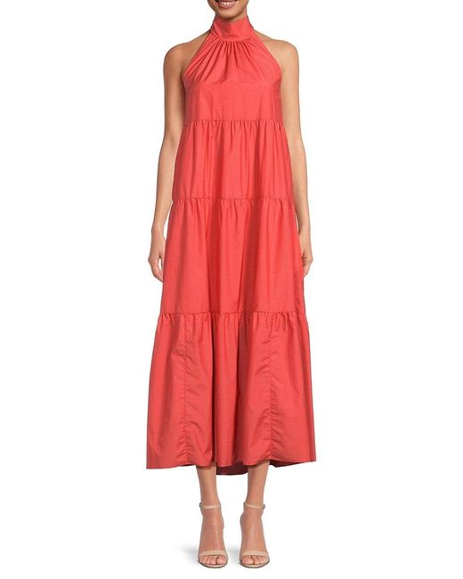 Theory Tiered Halter Maxi Dress in Black | Lyst