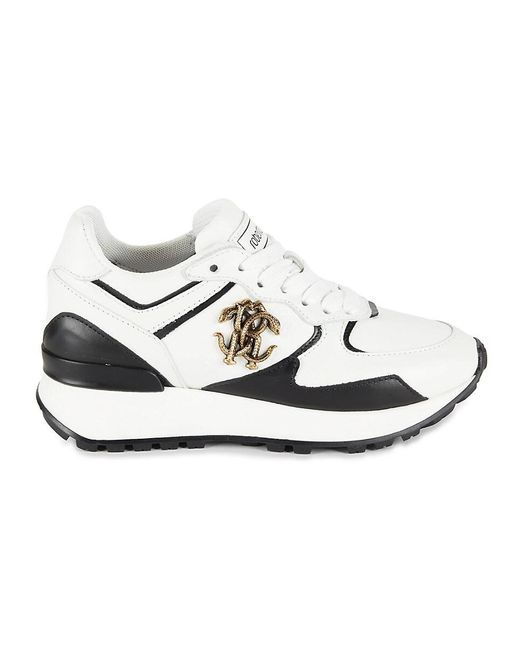 Roberto Cavalli Logo Leather Low Top Running Sneakers in White | Lyst